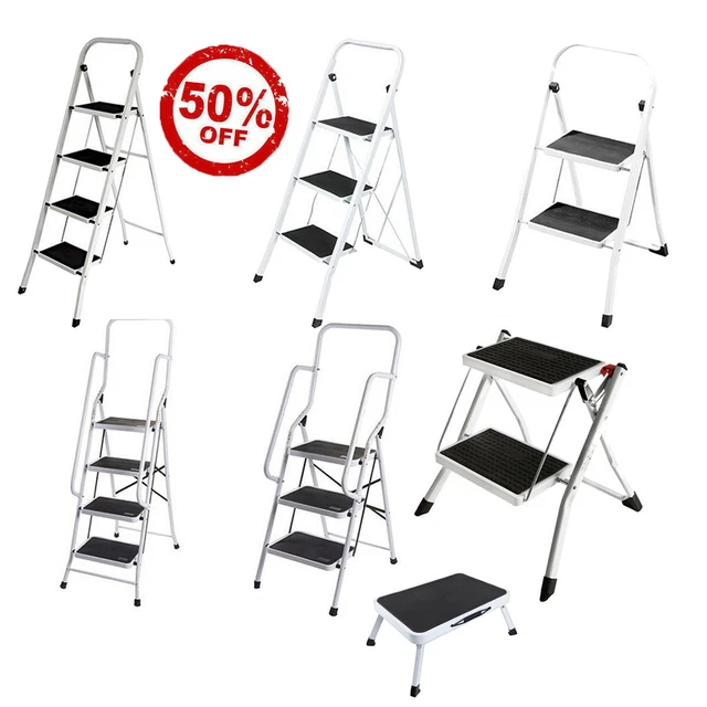 FOLDING 1 2 3 4 Step Ladder Safety Non Slip Small Mini Stool Ladders ...