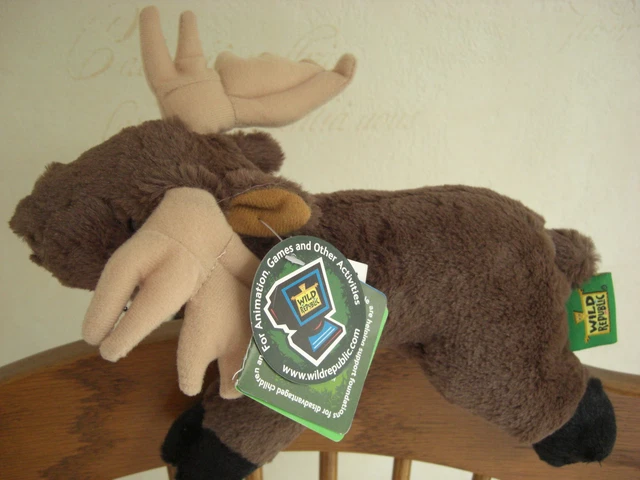WILD REPUBLIC MOOSE Reindeer Deer Antlers Brown K & M Bean Bag Soft ...