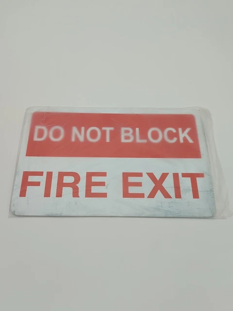 DO NOT BLOCK Fire Exit Sign White And Red 12" x 8" Metal With Adhesive ...