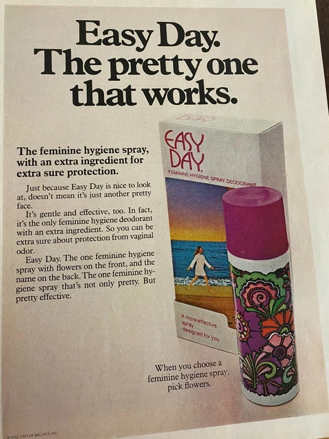 EASY DAY FEMININE Hygiene Spray Deodorant, Full Page Vintage Print Ad ...