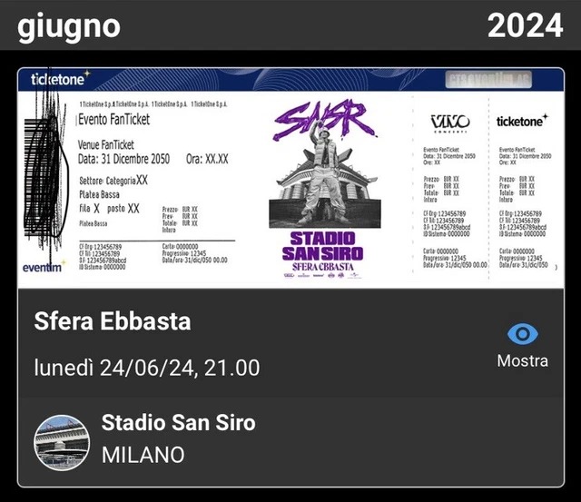 (VEDI DESCRIZIONE)BIGLIETTO SFERA Ebbasta 24/06/2024 San Siro - Prato / EUR 120,00 - PicClick IT