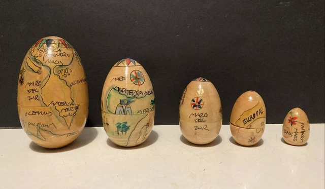 VINTAGE WOODEN WORLD Maps Nesting Eggs £25.00 - PicClick UK