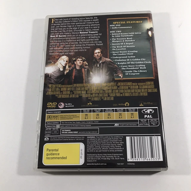 NATIONAL TREASURE 2 Book of Secrets DVD Movie Region 4 PAL Nicolas Cage ...
