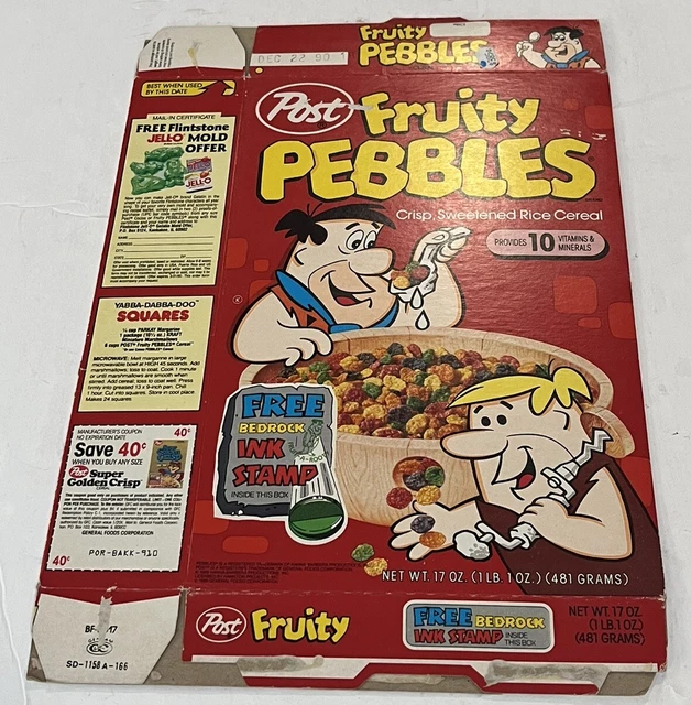 FRUITY PEBBLES EMPTY Cereal Box 1990 Flintstones Ink Stamper Promo ...
