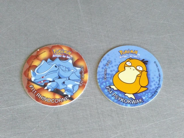 LOT DE 2 pogs pog Pokémon Psykokwak #54 et Rhinocorne #111 - Tazo ...