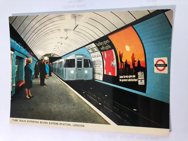 VINTAGE TUBE TRAIN Entering Seven Sisters Station, London UK Postcard ...