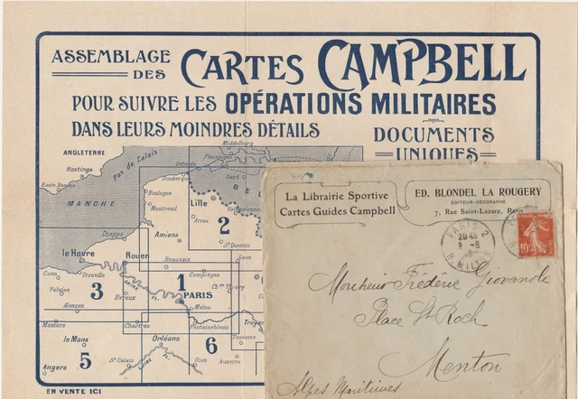 FRANCE WW1 1916 cover affiche . Map Cartes guide CAMPBELL militaires ...