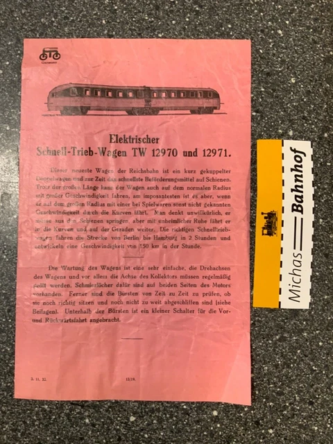 MÄRKLIN 12970 12971 Schnell Trieb Wagen TW elektrischer Beschreibung ...