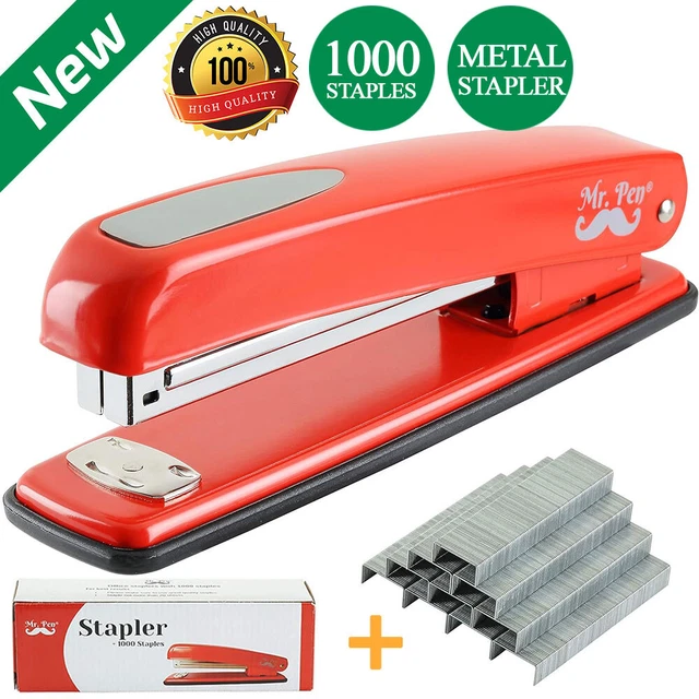 METAL STAPLER WITH Staples for Standard Office Desk Staplers Red 1000 ...