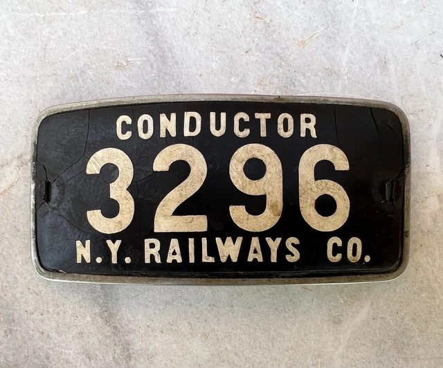 VINTAGE NEW YORK Railways Co. Conductor Badge ~ Number 3296 ~ Vintage ...