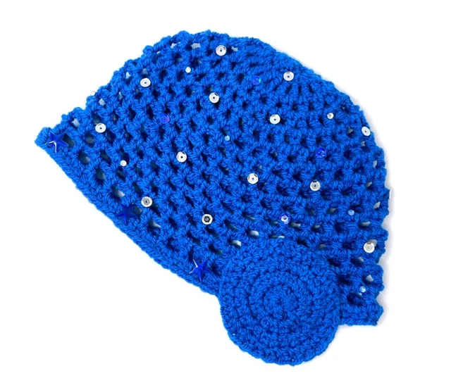 HAND CROCHETED 'AGNETHA' Original Blue Skull Cap Hat £18.00 - PicClick UK