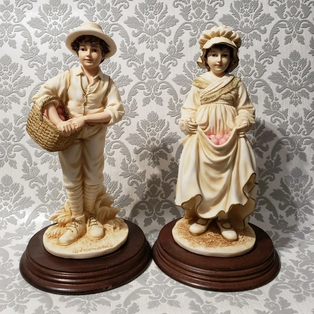 RARE PAIR LEONARDO Collection, Girl with Boy Gathering Fruit, Resin ...