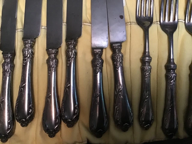 OLD LANDERS FRARY&CLARK Victorian Knife~Ornate Art 12pc Cutlery Set ...