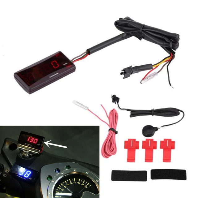 DIGITAL RED LED Motorcycle Tachometer 0-20000 RPM Gauge Rev Display ...