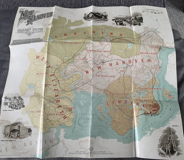 RED DEAD REDEMPTION 2Double Sided Map-New Hanover/New Austin-New/Mint ...