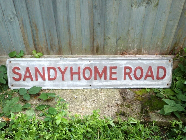 ORIGINAL 1950S UK STREET SIGN CAST ALUMINIUM EMBOSSED SANDYHOME ROAD ...