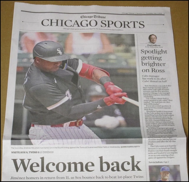 7/7/2022 CHICAGO TRIBUNE journal Sports Eloy Jimenez HR White Sox vs ...