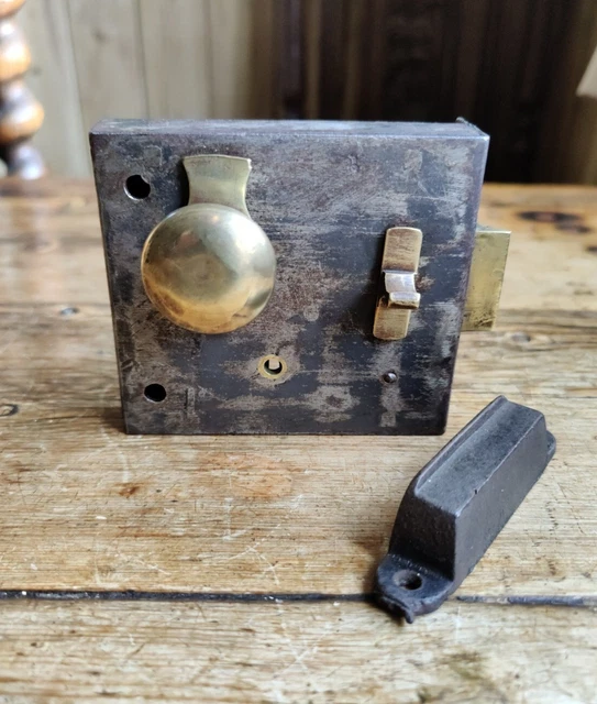 RARE RESTORED MID Victorian Brass And Steel Rim Latch and Cast Iron ...