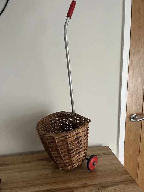 VINTAGE WICKER PULL Along Shopping Trolley Basket VGC H30in £60.00 ...