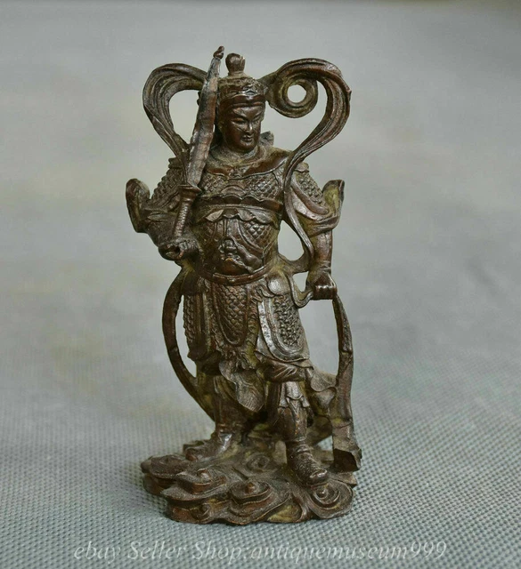 4.2& COLLECT OLD Chinese Bronze Weide God Lion Protector Deity Statue ...