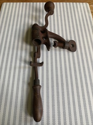 ANTIQUE CAST IRON SHOTGUN SHELL CRANK LOADER RELOADING TOOL WOOD HANDLE ...