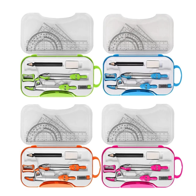 MATH GEOMETRY KIT Compass Set Protractor Triangle Ruler for Drawing ...