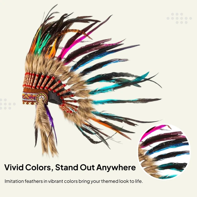 NATIVE AMERICAN HEADDRESS Photo Props Halloween Theme Party Feather ...
