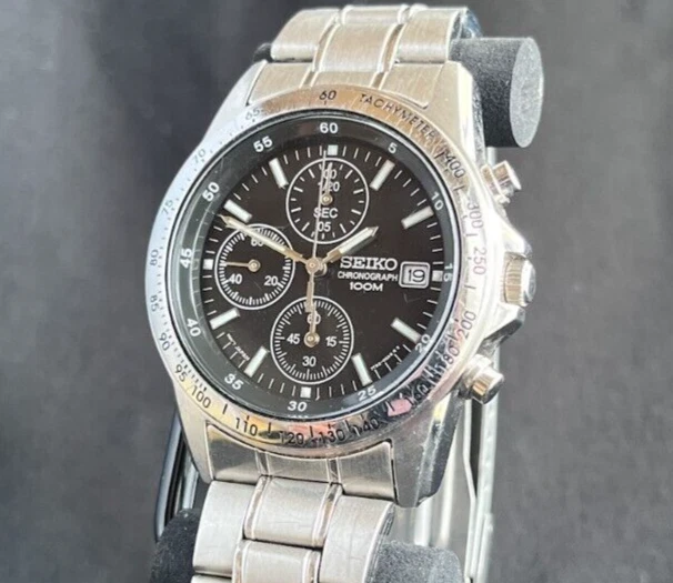 AUTHENTIC SEIKO CHRONOGRAPH 100M Men's Quartz Black Dial 7T92-0BL0 Vintage Watch EUR 118,68 ...