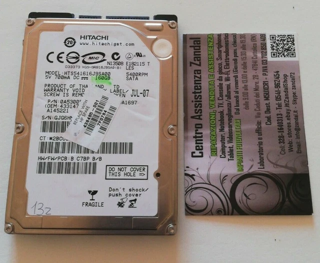 HARD DISK SATA Hitachi 160 Gb 2,5" 5400 Rpm Testati 100% (13Z) EUR 5,90 ...
