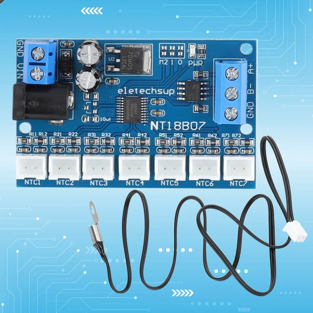 RS485 NTC THERMISTOR Temperature Sensor Module Durable DC 12V 7-Channel ...