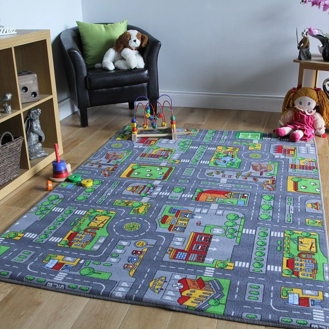 INTERACTIVE KIDS CHILDREN'S Rugs Town Road Map City Rug Play Village ...