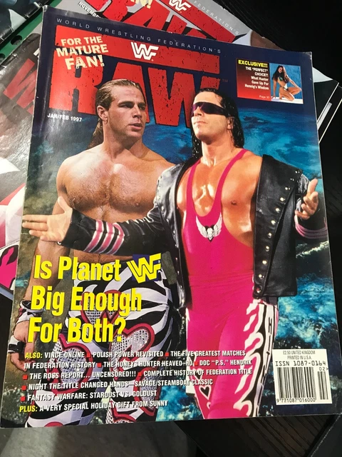 WWF WWE RAW Magazine JAN / FEB 1997 Bret Hart / Shawn + Sunny POSTER £ ...