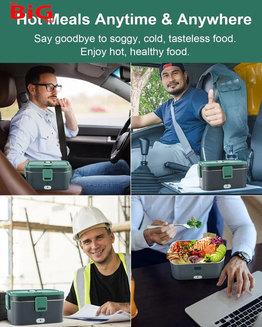 80W FASTER HEATING Electric Lunch Box Upgraded, 3 in 1 12/24/230V Food ...