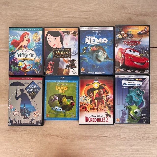 DISNEY DVD LOT of 7 + 1 Blu-Ray - Little Mermaid, Finding Nemo, Cars ...