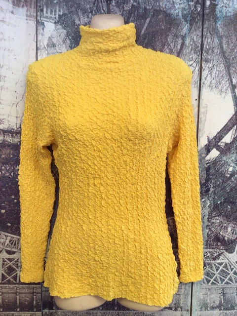 VINTAGE RETRO ZORA Melbourne Yellow nylon seersucker bubble skivvy polo ...