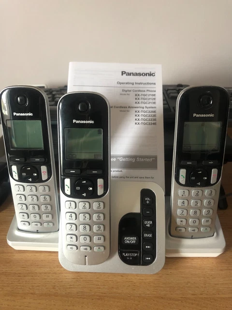 PANASONIC KX-TGC220E TRIPLE Handset Cordless Home Phone Set with power ...