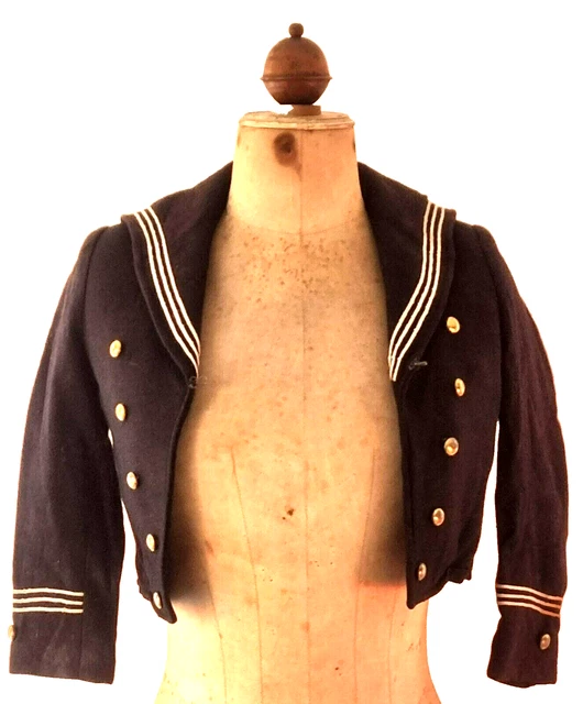 VINTAGE SHABBY CHIC Antike Kinder Matrosen Uniform Marine Jacke Selten ...