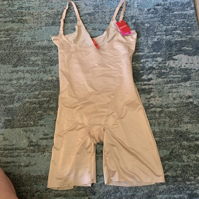 New Spanx Open Bust Midthigh B Beige Shaper Bodysuit Size L Nwt £36 67