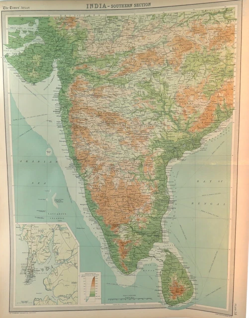 .1922 SUPERB SCARCE LARGE MAP of “INDIA - SOUTHERN SECTION". VERY NICE ...