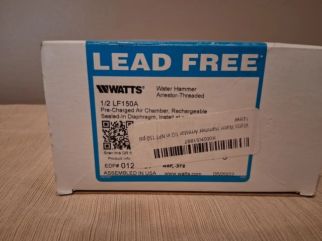 WATTS LF150A WATER Hammer Arrestor, 1/2 In Npt, 150 Psi, with 1/2 ...