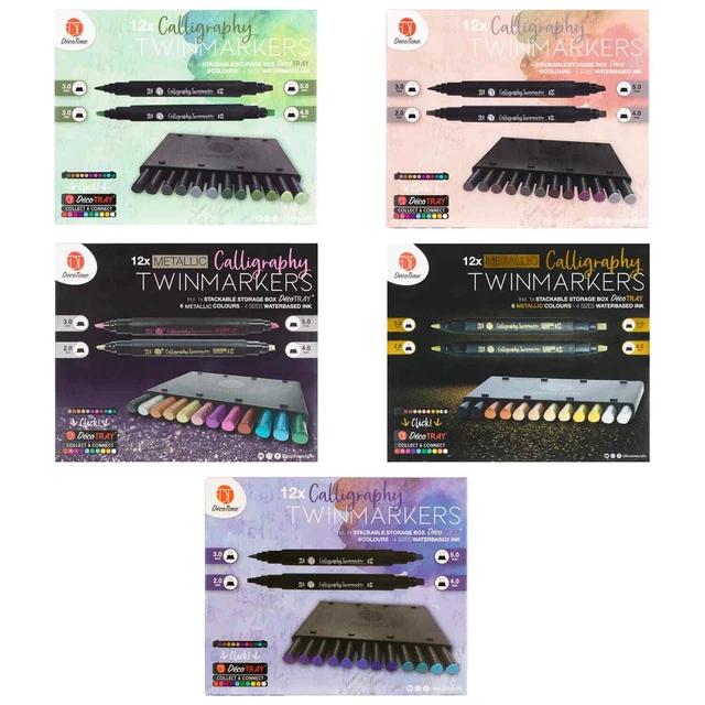 12 CALLIGRAPHY TWIN Markers by DecoTime in 5 Styles Metallic/Shades ...