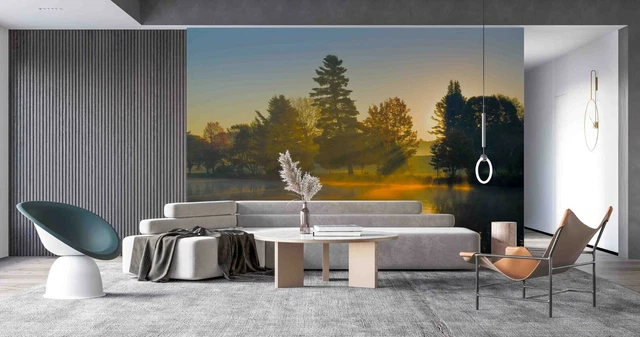 3D TREE LAKE Reflection Sun Wallpaper Wall Mural Removable Self ...