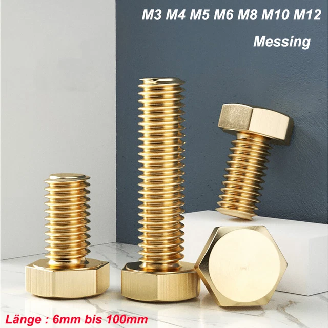 MESSING SECHSKANTKOPF SCHRAUBEN Vollgewinde Bolzen M3 M4 M5 M6 M8 M10 ...
