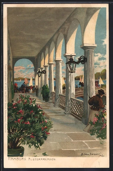 KÜNSTLER-AK ZENO DIEMER: Hamburg, Partie mit Alsterarkaden EUR 17,00 - PicClick DE