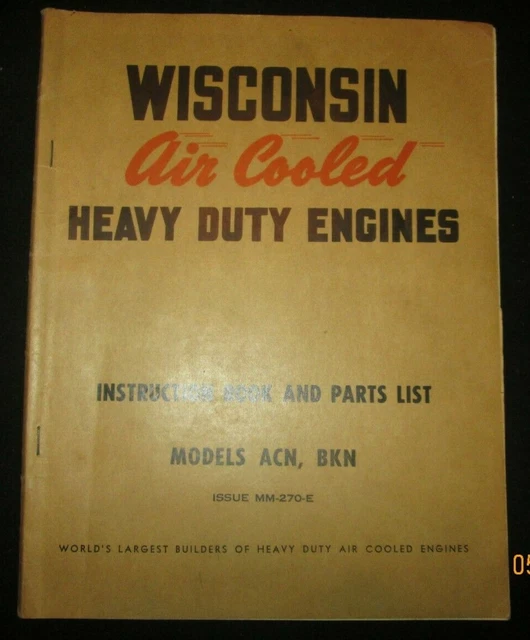 WISCONSIN ENGINES MODELS ACN BKN Instruction Book & Parts List Manual ...