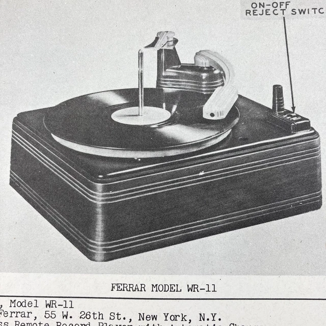 VINTAGE ORIGINAL 1947 Ferar Phono Model WR-11 Wire Schematic Service ...