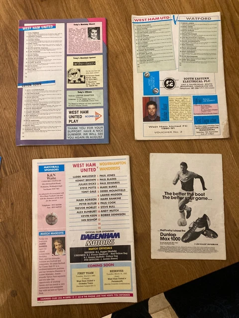 4 X WEST Ham United Home Programmes, 1979-1993, Inc. Bobby Moore ...