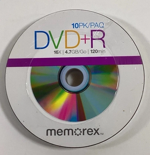 MEMOREX DVD+R 10-PACK 16X 4.7GB/Go/120Min Discs/Unopened Package $11.50 ...