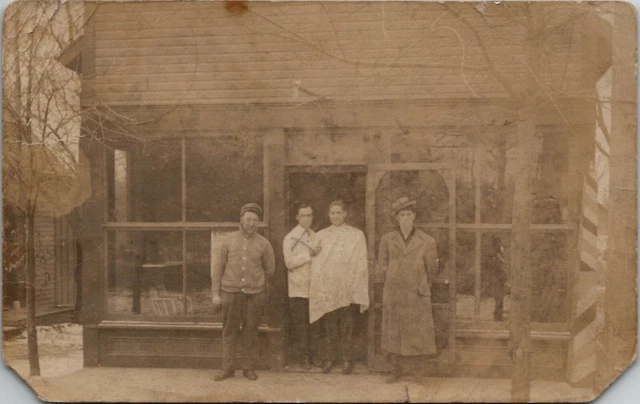 BARBER SHOP RPPC Greenfield Michigan Fike Family of Ohio Real Photo ...