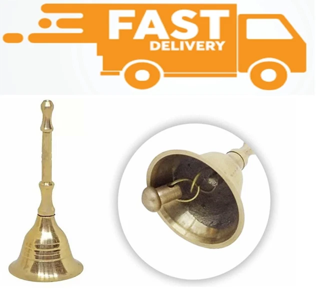 BRASS POOJA HAND Bell Hindu Ghanti Musical Instrument for Aarti Prayer ...
